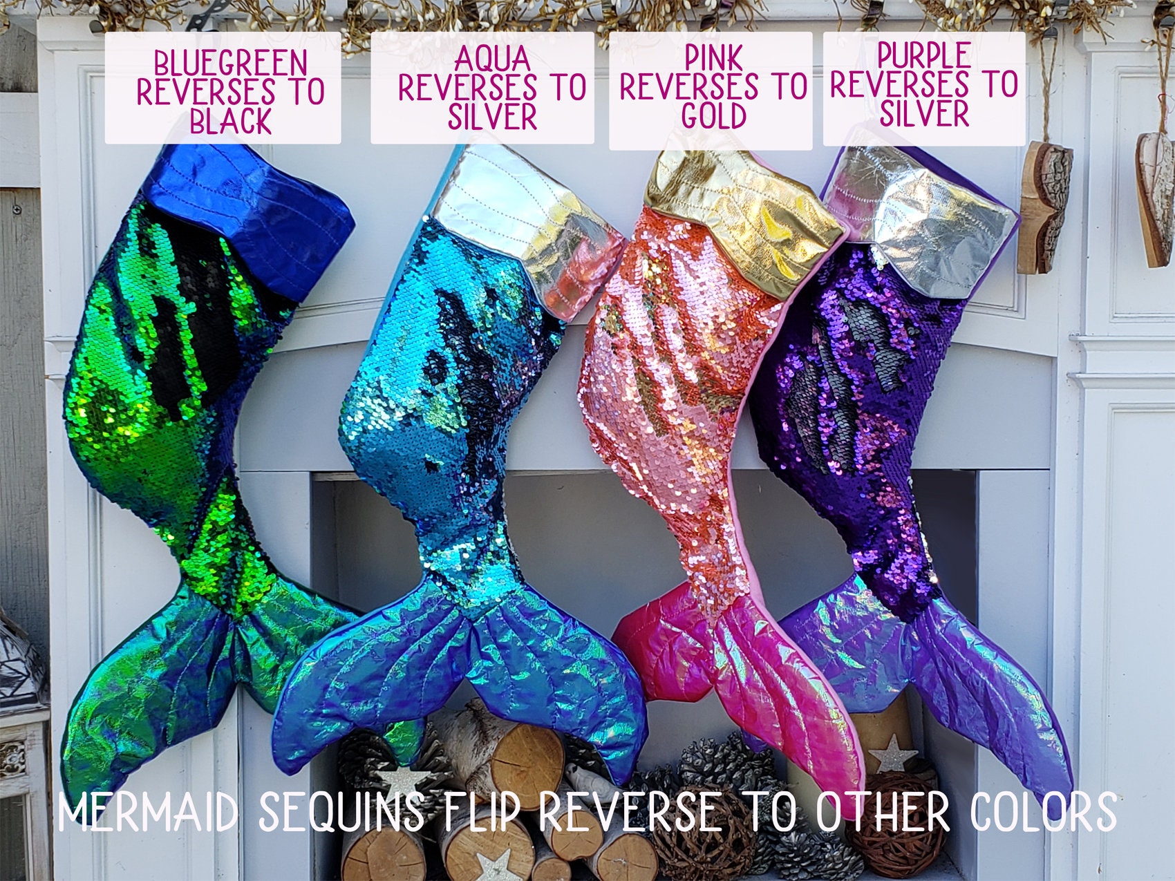 Mermaid Tail Flip Sequin Christmas Stocking Reversible Girls - Etsy Canada