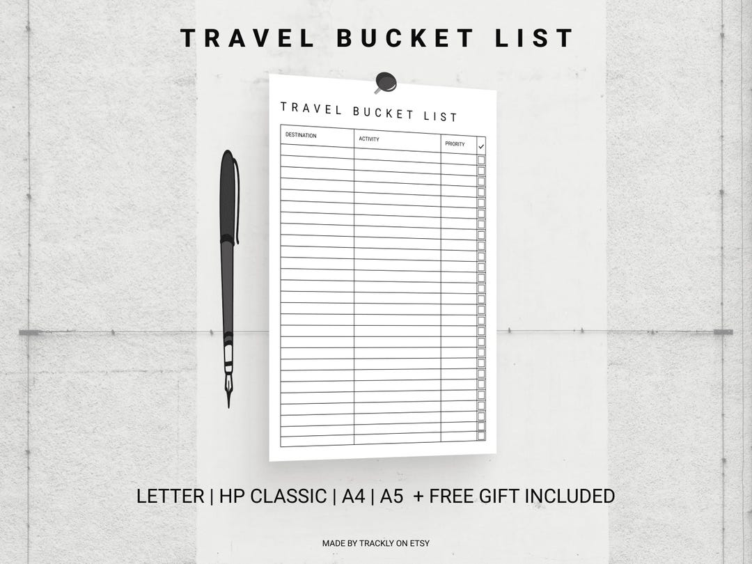 Travel Bucket List Planner | Printable Template | Adventure Checklist ...
