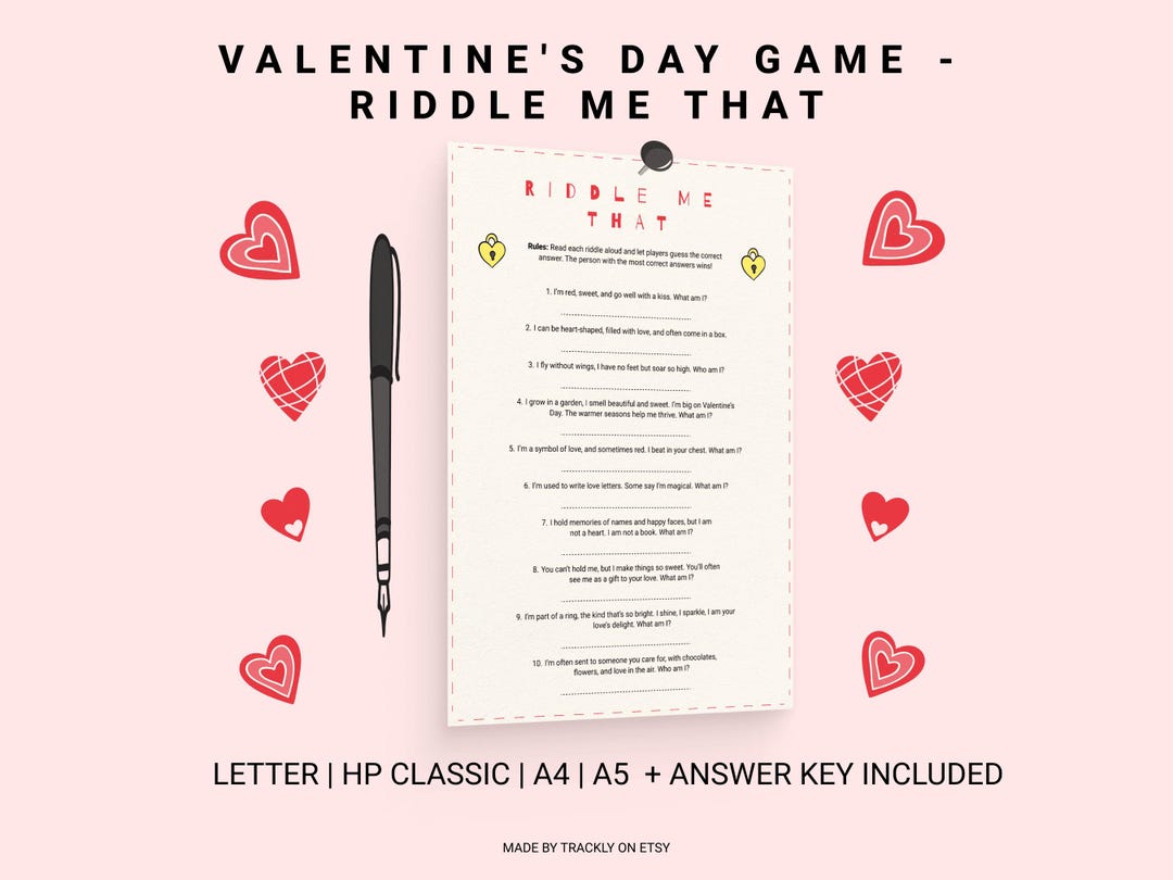 Valentine’s Day Riddles Game Fun Brain Teasers, Romantic Word Challenge ...