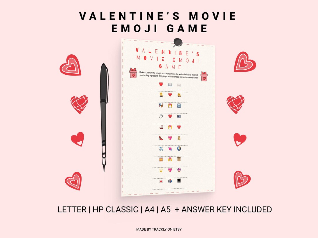 Valentine’s Day Movie Emoji Game Fun Party Quiz, Romantic Movie ...