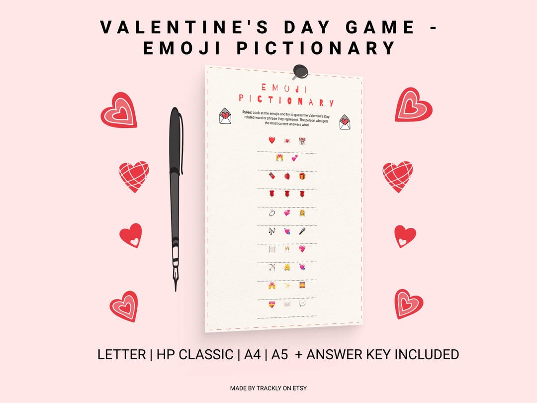 Valentine’s Day Emoji Pictionary Game Fun Party Activity, Romantic Quiz ...