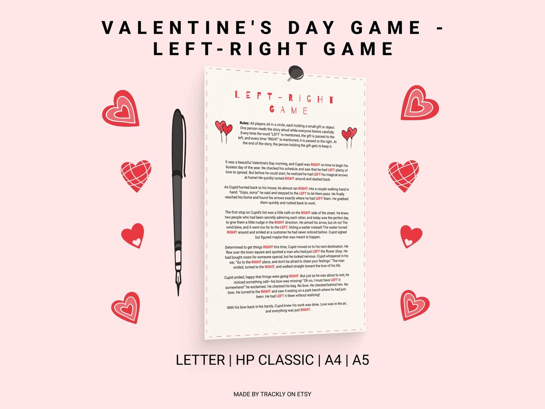 Valentine’s Day Left-right Game Fun Party Activity, Group Gift Exchange ...