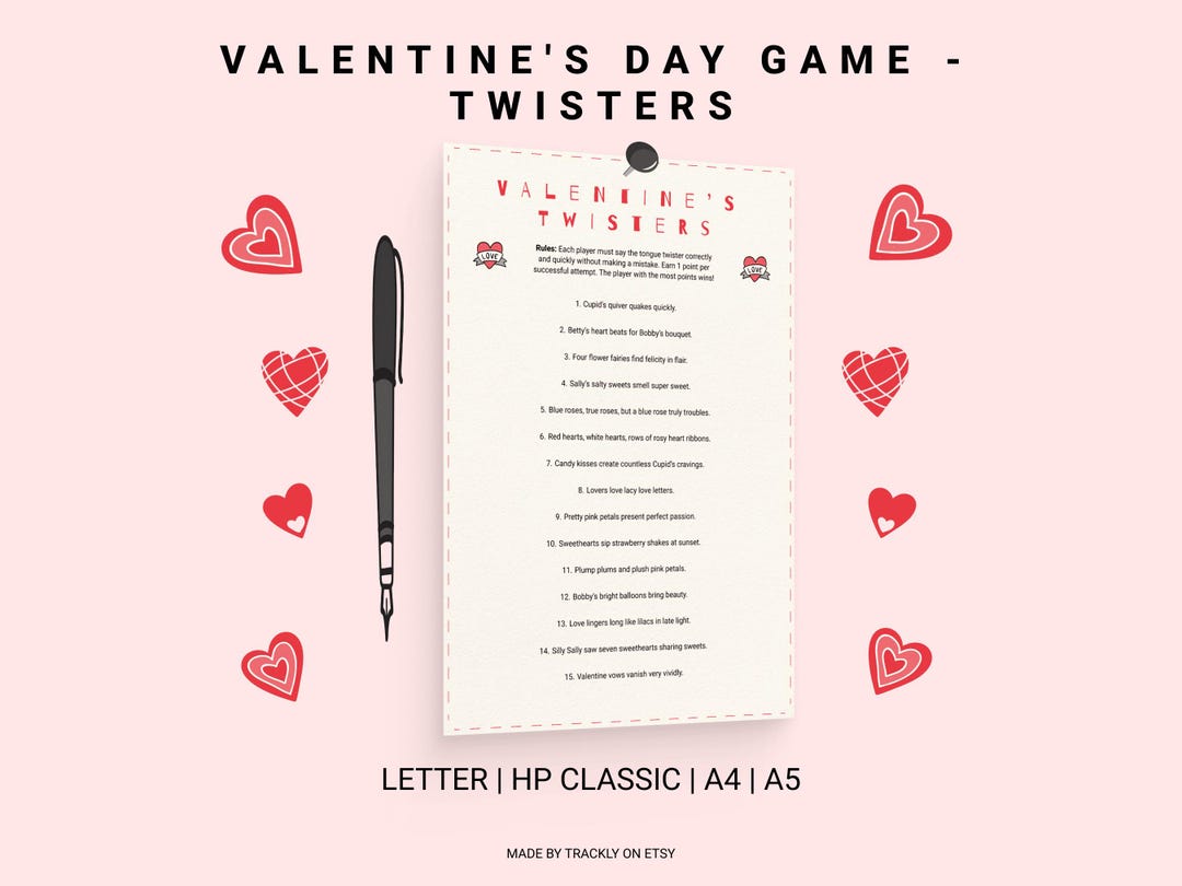 Valentine’s Day Tongue Twisters Fun Speech Challenge, Party Game ...