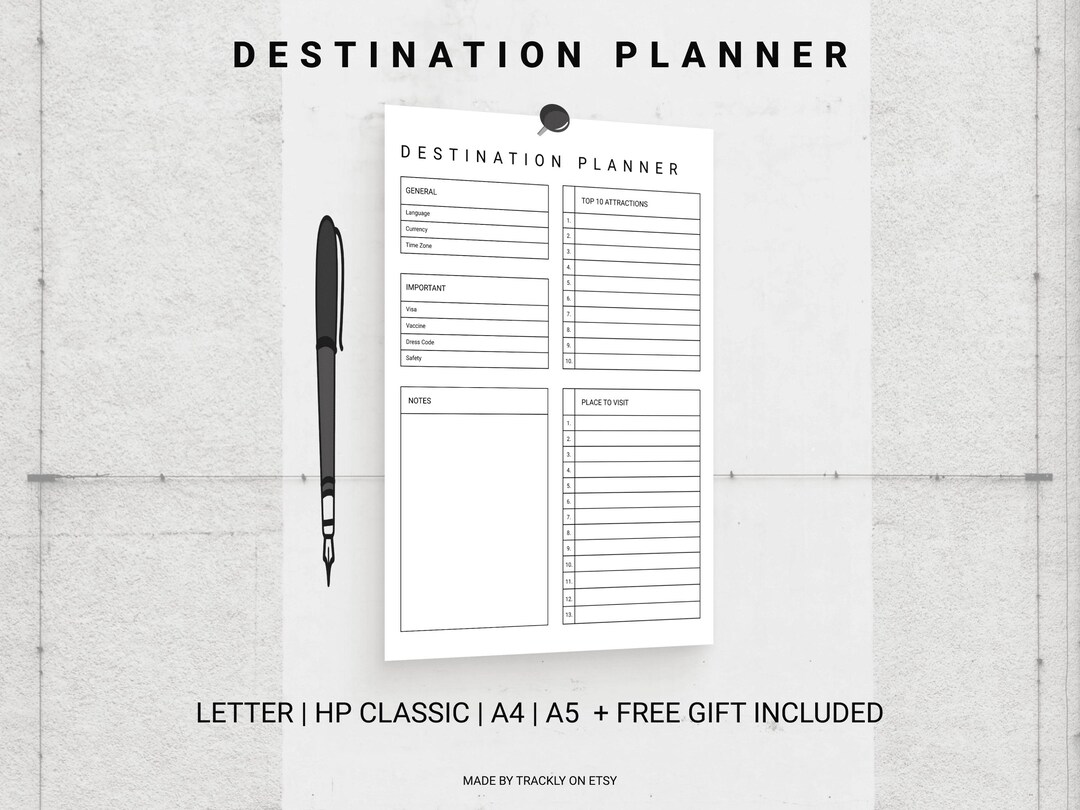 Destination Planner | Printable Travel Template | Top 10 Attractions ...