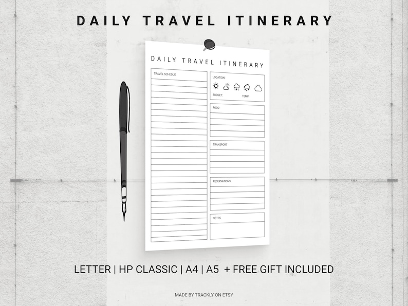 Daily Travel Itinerary | Printable Daily Planner | Travel Schedule ...