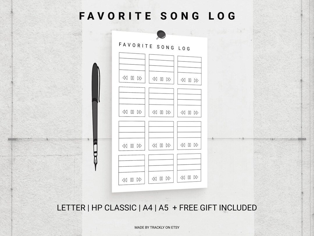 Favorite Song Log | Printable Music Tracker | Playlist Planner Template ...