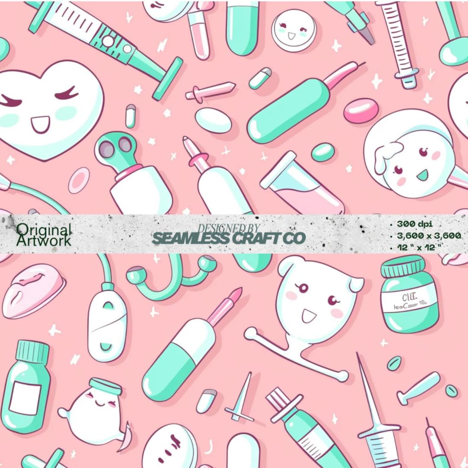 Kawaii Nurse Seamless Pattern Bundle, Pastel Medical Art (digital ...