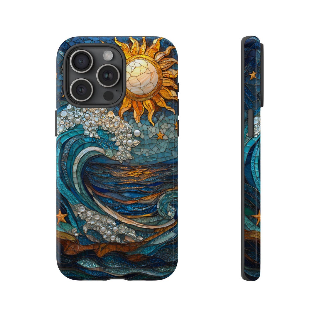 Stained Glass Ocean Wave & Sun Phone Case | Mosaic Art | Elegant ...