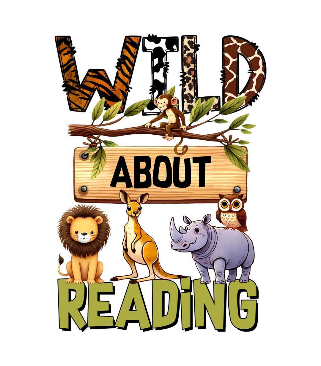 Wild About Reading Wild Animals PNG, Bookish Png, Book Lover Png, Wild ...