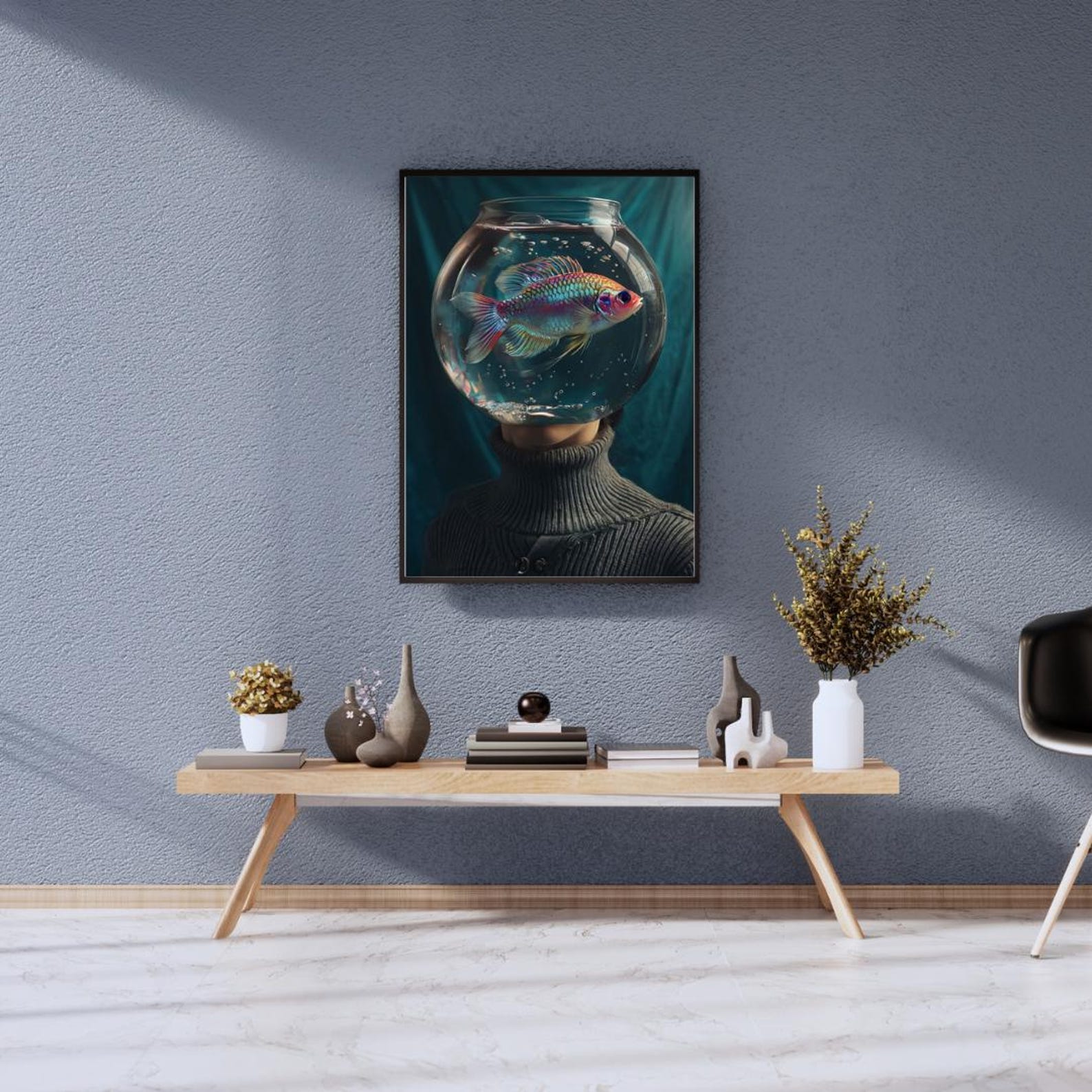 Surreal Fishbowl Head Portrait - Colorful Fish Art, Digital Download ...