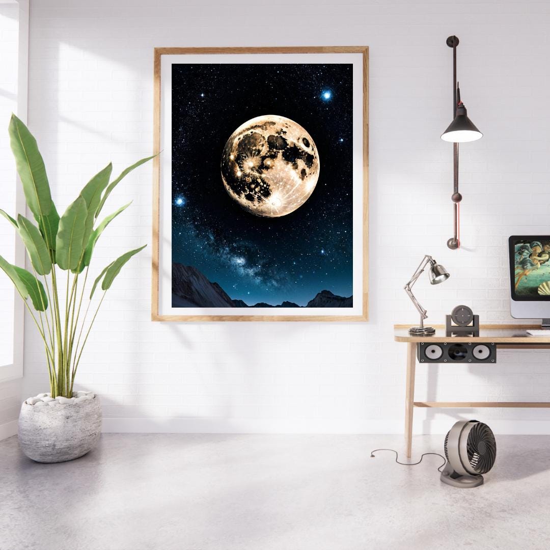 Celestial Wall Art Moon and Stars Digital Print | Cosmic Decor ...