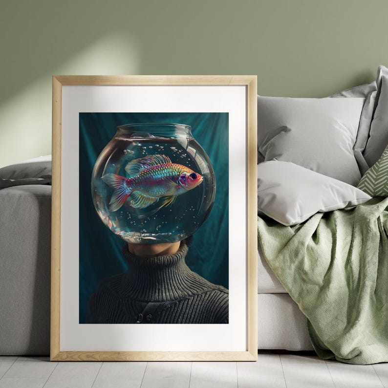Surreal Fishbowl Head Portrait: Colorful Fantasy Art (digital Download ...