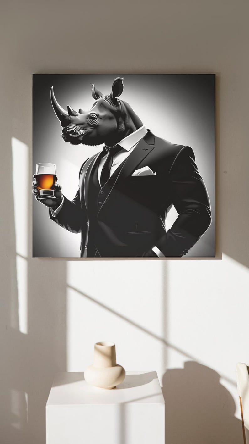 Black & White Rhino in Suit Silhouette Art | Bold Digital Download ...