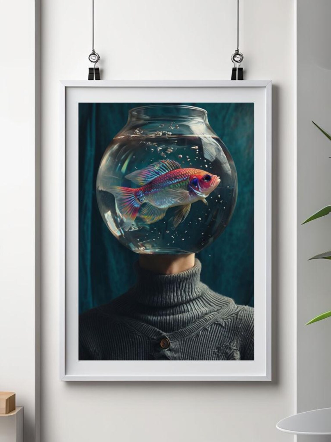 Surreal Fishbowl Head Portrait - Colorful Fish Art, Digital Download ...