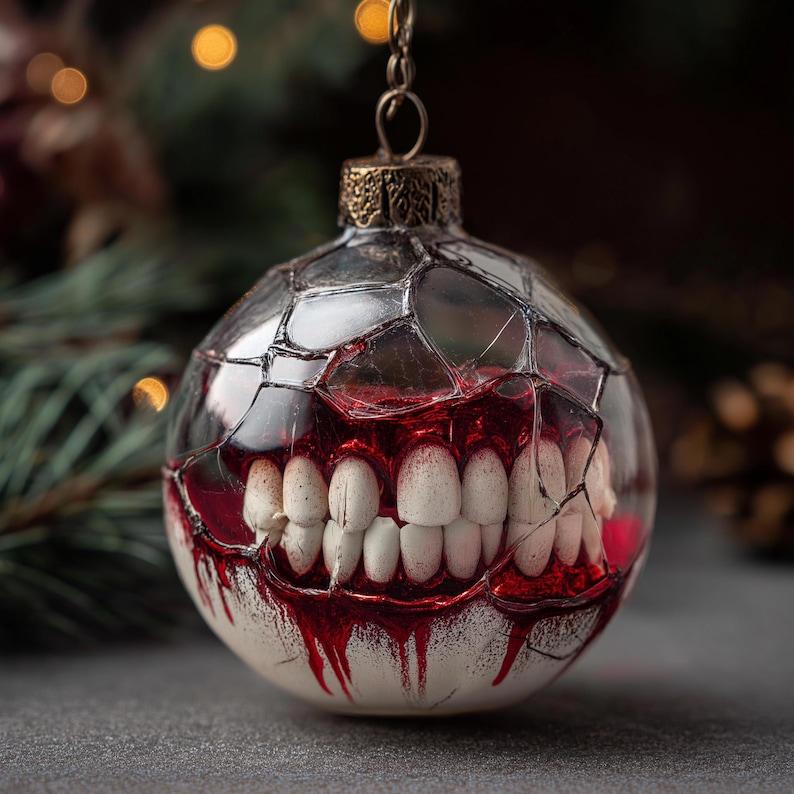 Creepy Christmas Ornament Digital Artwork – Horror Bauble With Teeth ...
