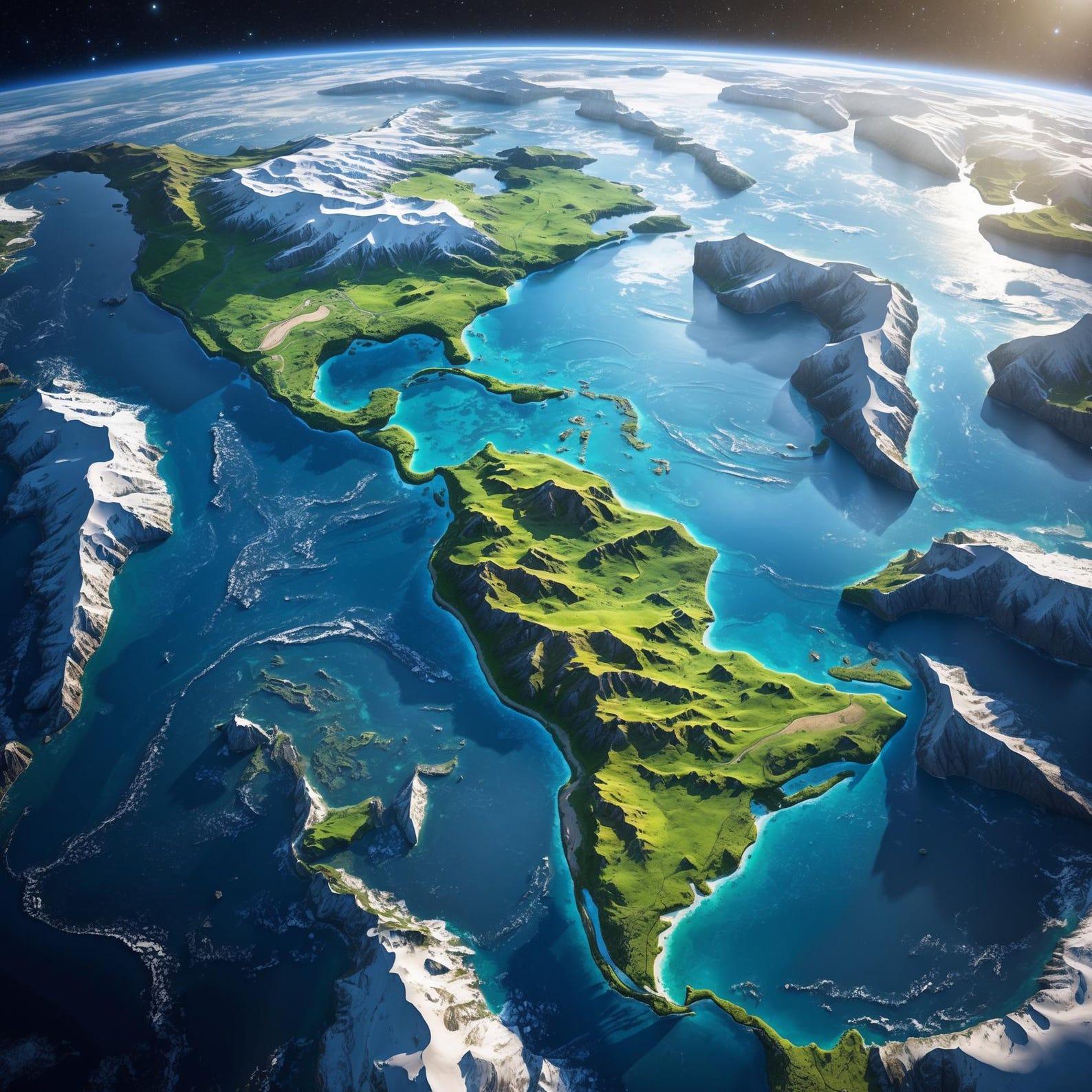 Earth Landscape From Space, Aerial View of Continents and Oceans ...