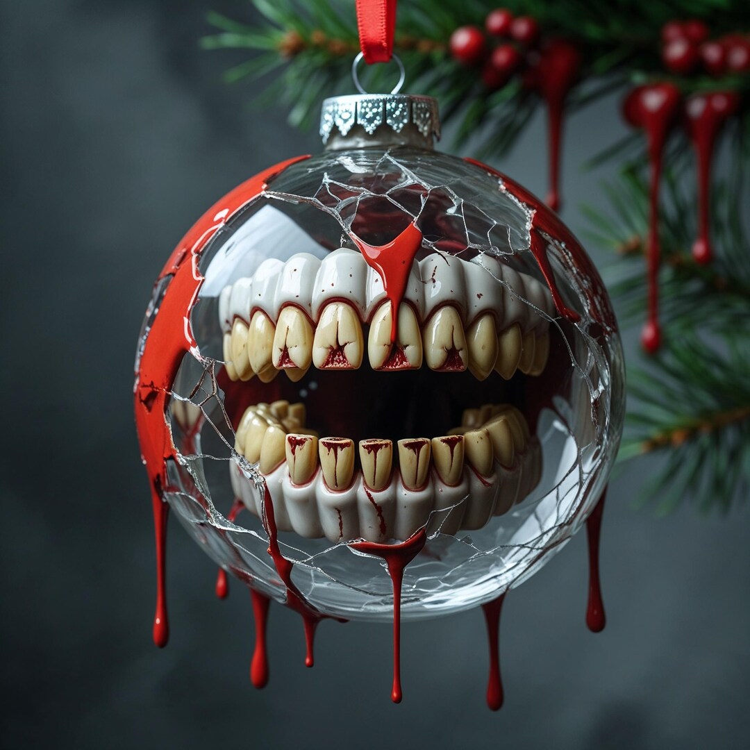 Creepy Christmas Ornament Digital Artwork – Horror Bauble With Teeth ...