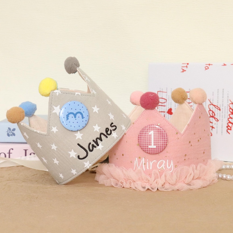 Custom Name Hand Embroidered Child Birthday Crown, Baby First Birthday ...
