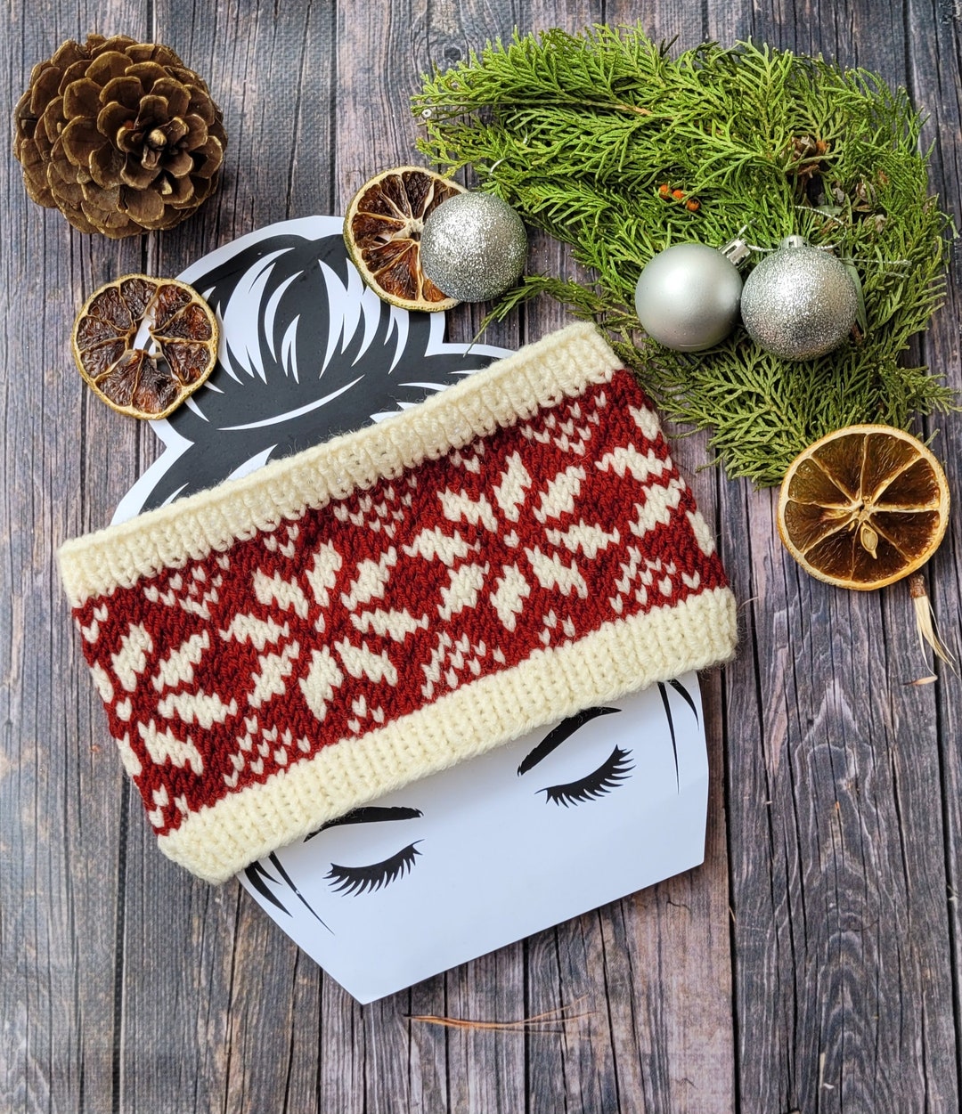 Snowflake Knit Headband, Stranded Colorwork, Ear Warmer, Fair Isle Knit ...