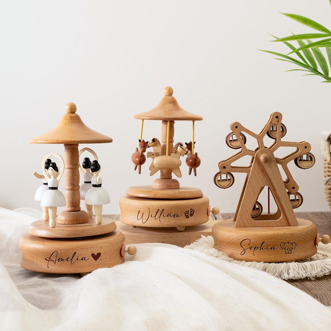 Musical Wooden Ballerina Carousel Keepsake,personalized Wooden Music ...
