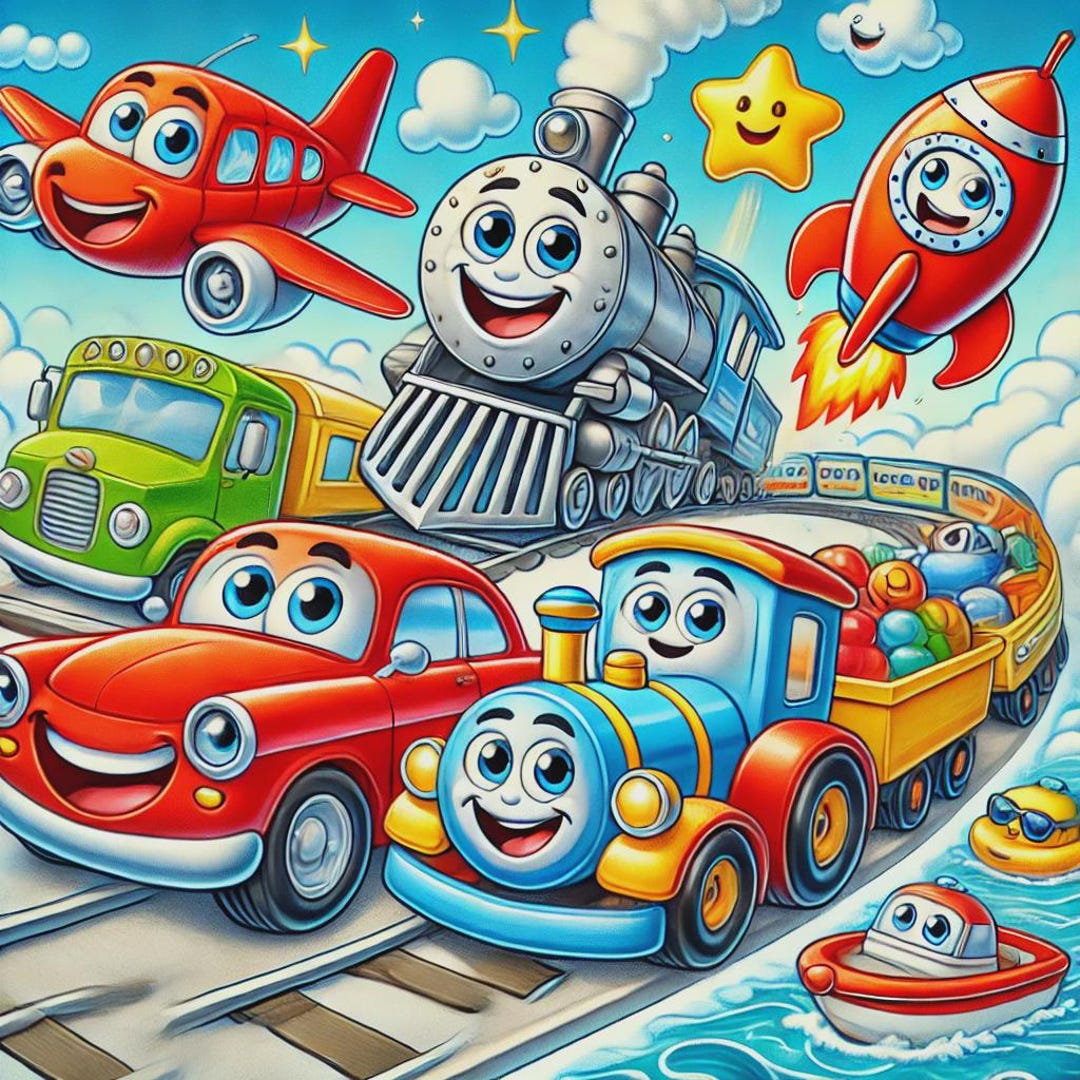 Happy Vehicles Coloring Book: Cartoon Cars, Trucks, Planes (PDF ...