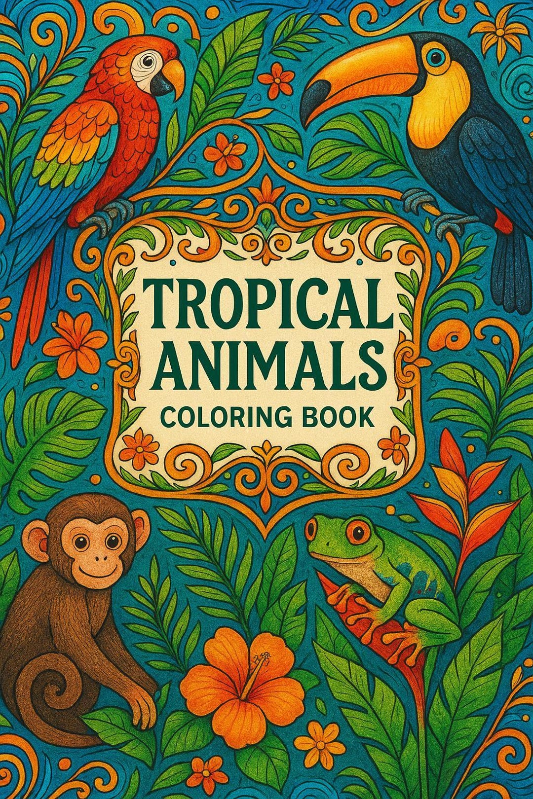 Tropical Animals Digital Print Coloring Book, Easy and Simple Designs ...
