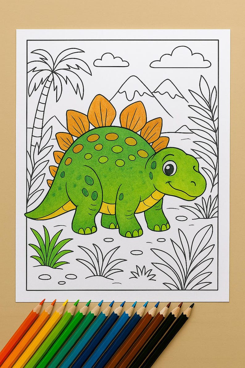 Dinosaur Digital Print Coloring Book Pages, Fun for Kids and Anyone ...
