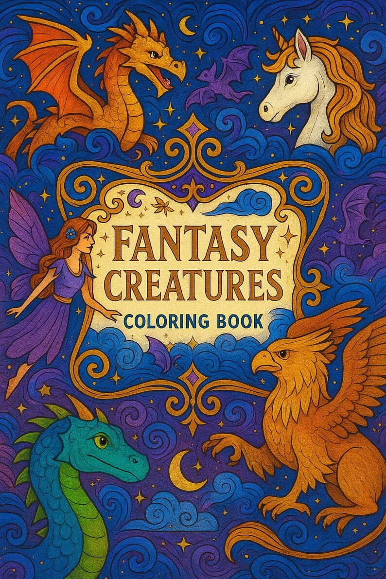 Fantasy Creatures Coloring Book PDF – 35 Pages of Dragons, Unicorns ...