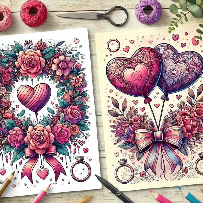 35-page Love Digital Print Coloring Book, Simple and Complex Designs ...