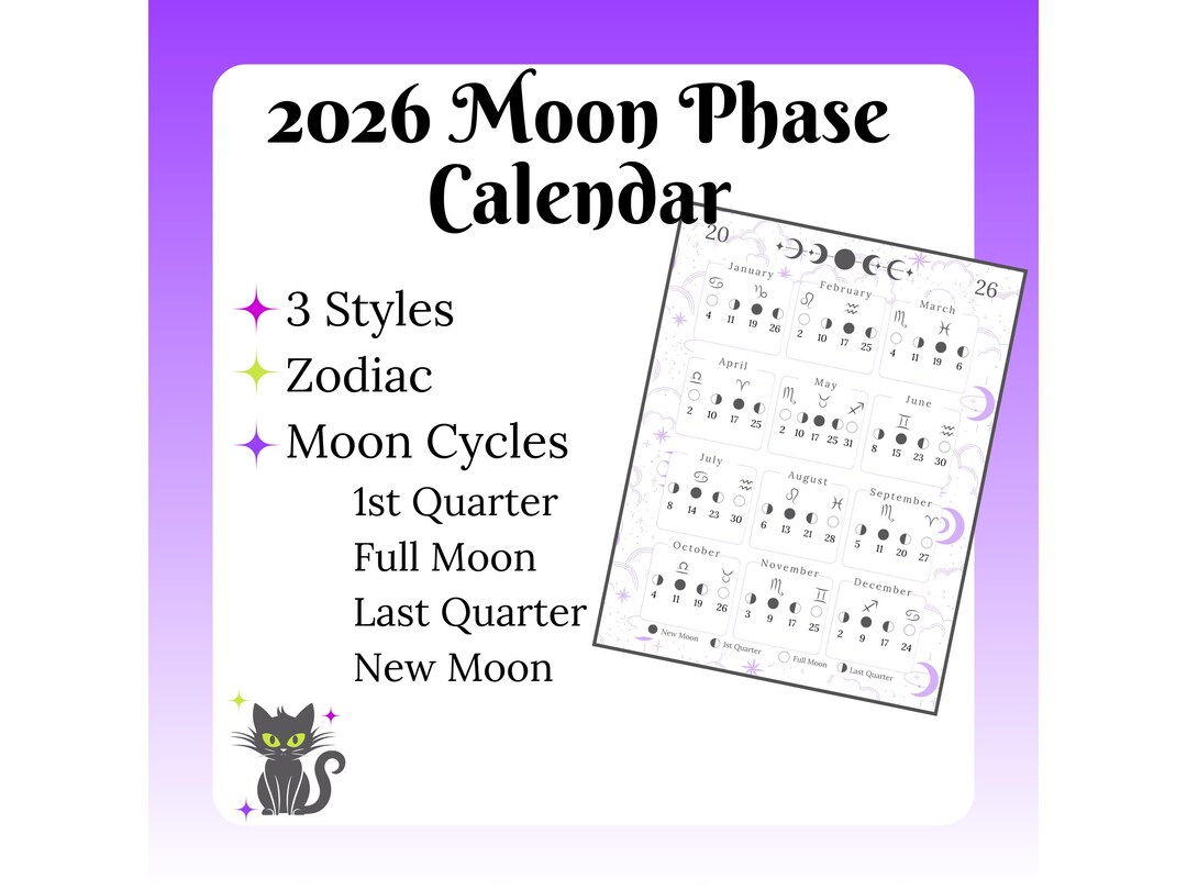 Digital Moon Phase Calendar 2026 - 3 Stunning Designs to Sync Rituals ...