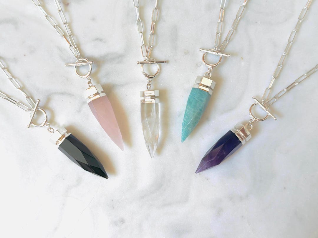 Crystal Pendulum Goddess Necklace: Sterling Silver Plated Paperclip ...