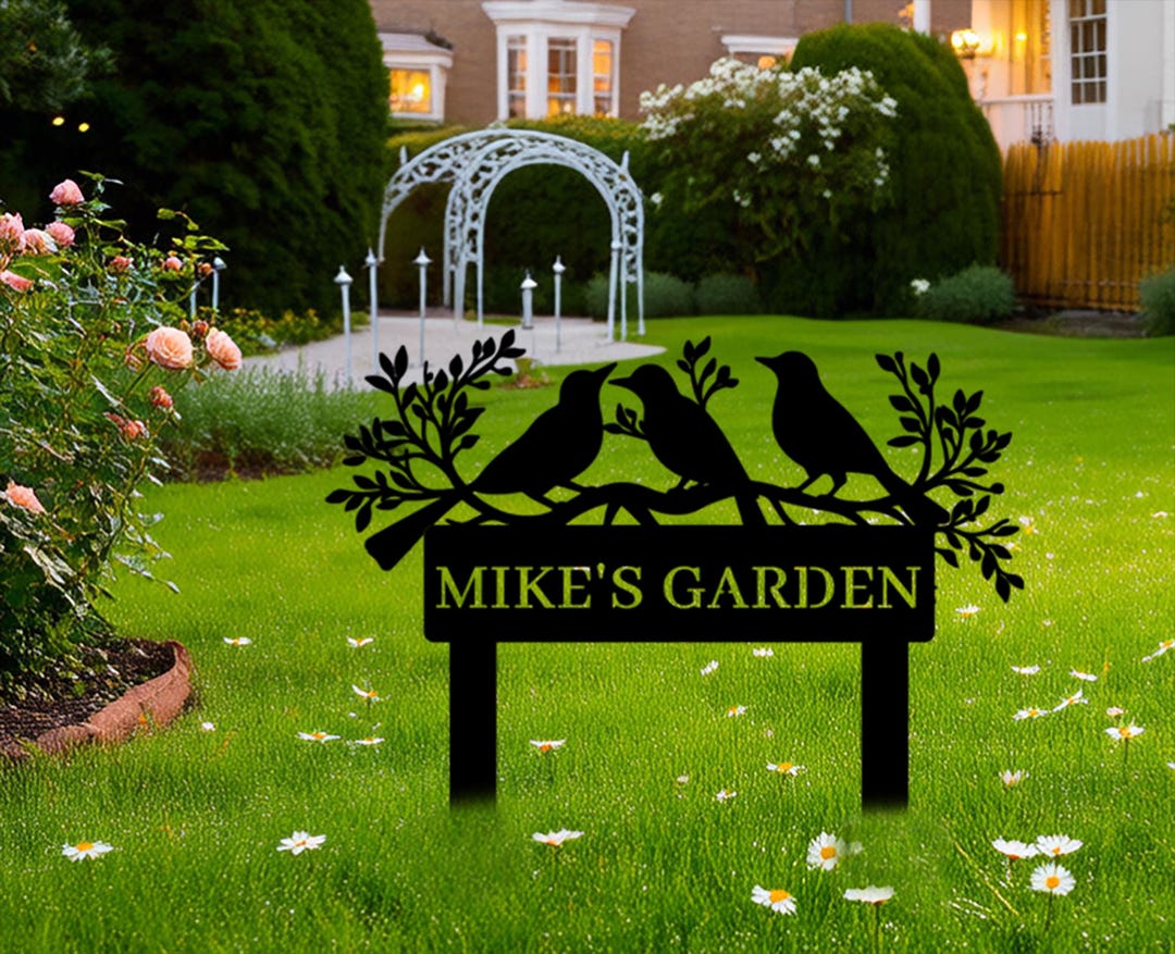 Custom Metal Garden Sign With Stake, Personalized Bird Design - Etsy