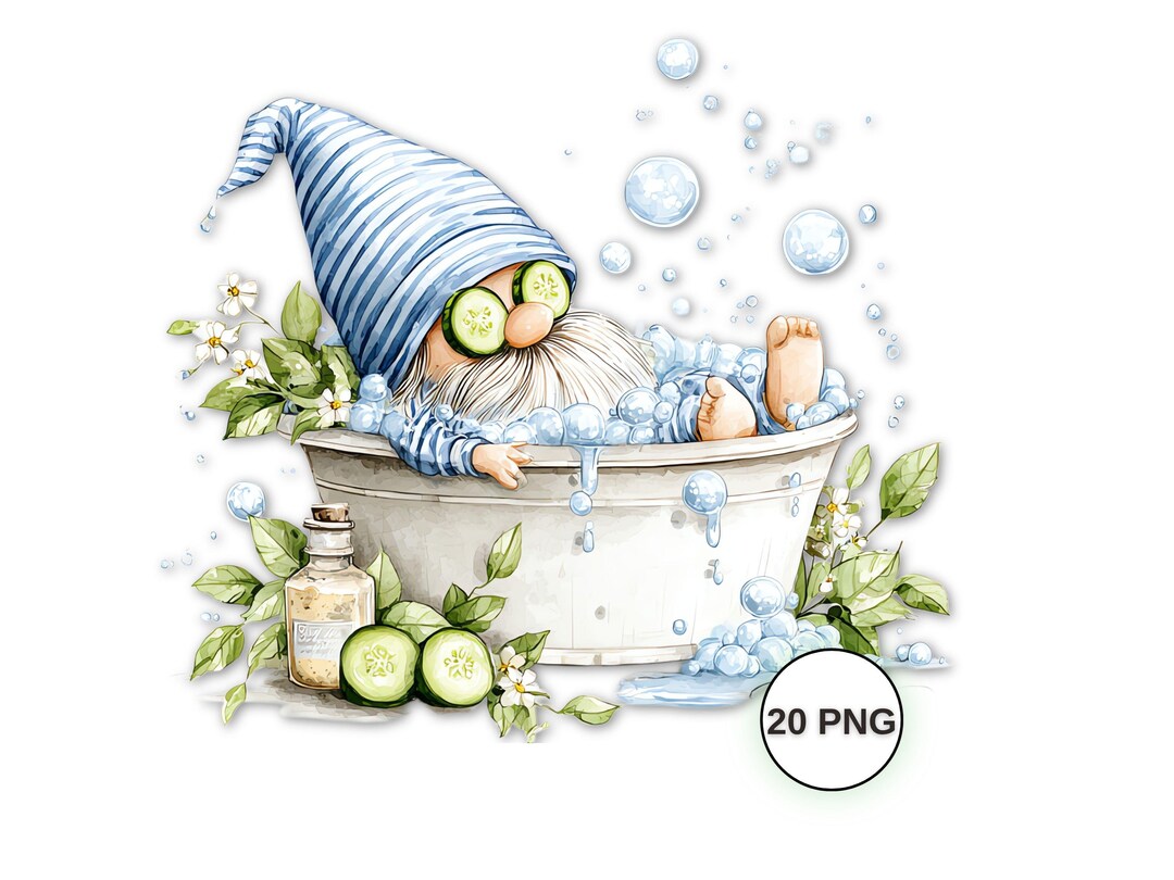 Spa Gnome Clipart, 20 Premium PNG Self-care Gnome With Bubble Bath ...