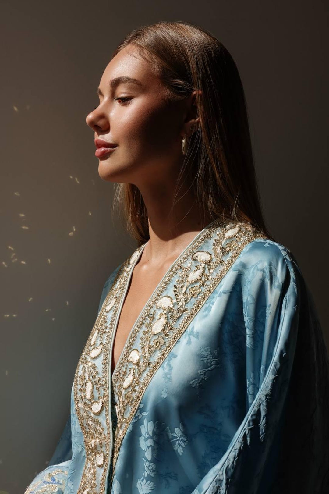 Light Blue Silk Embroidered Jacket – Hanfu Style Wide Sleeve Cardigan ...