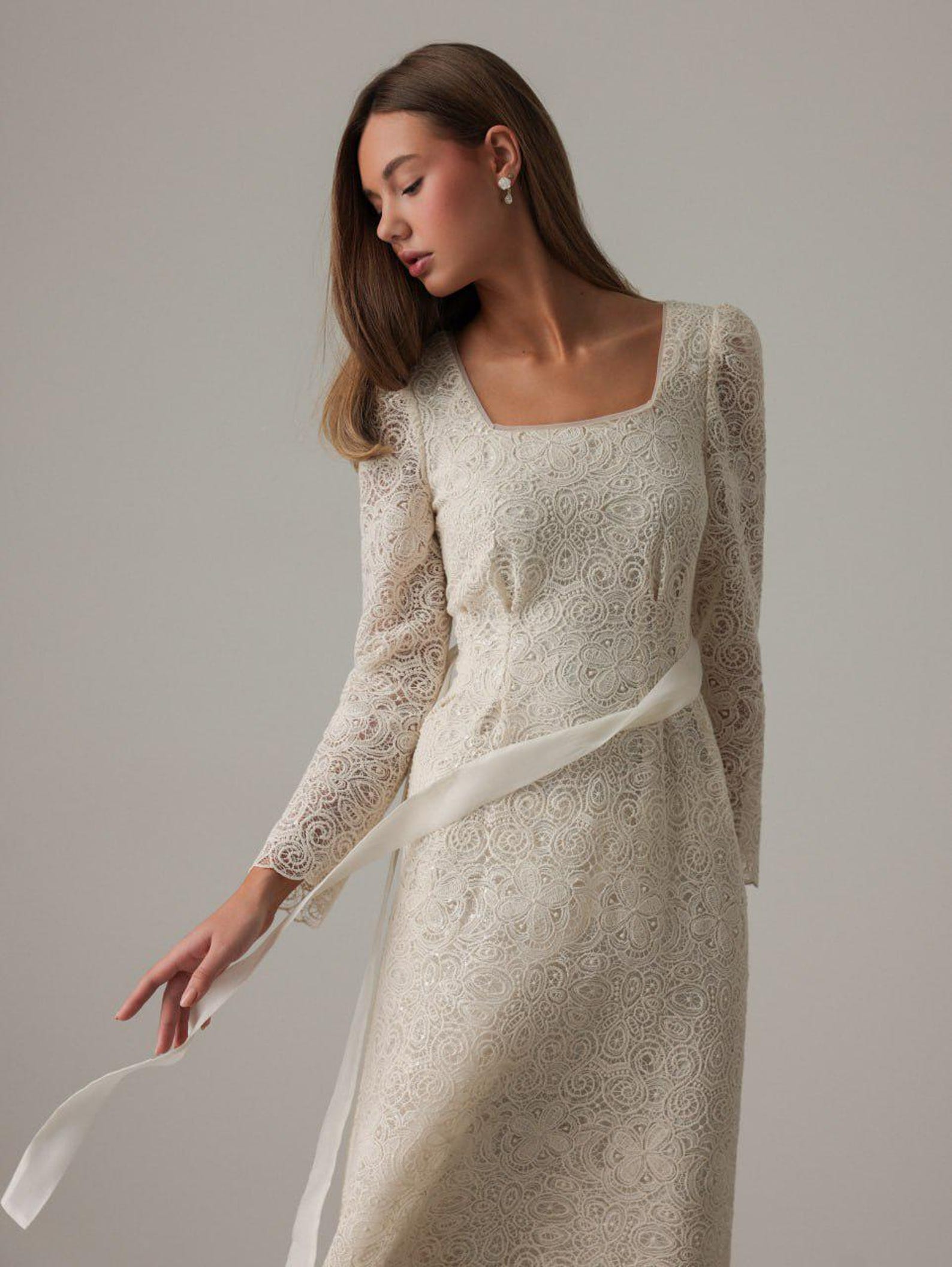 Cream Lace Midi Dress, Mother of the Bride, Modest Bridal Gown ...