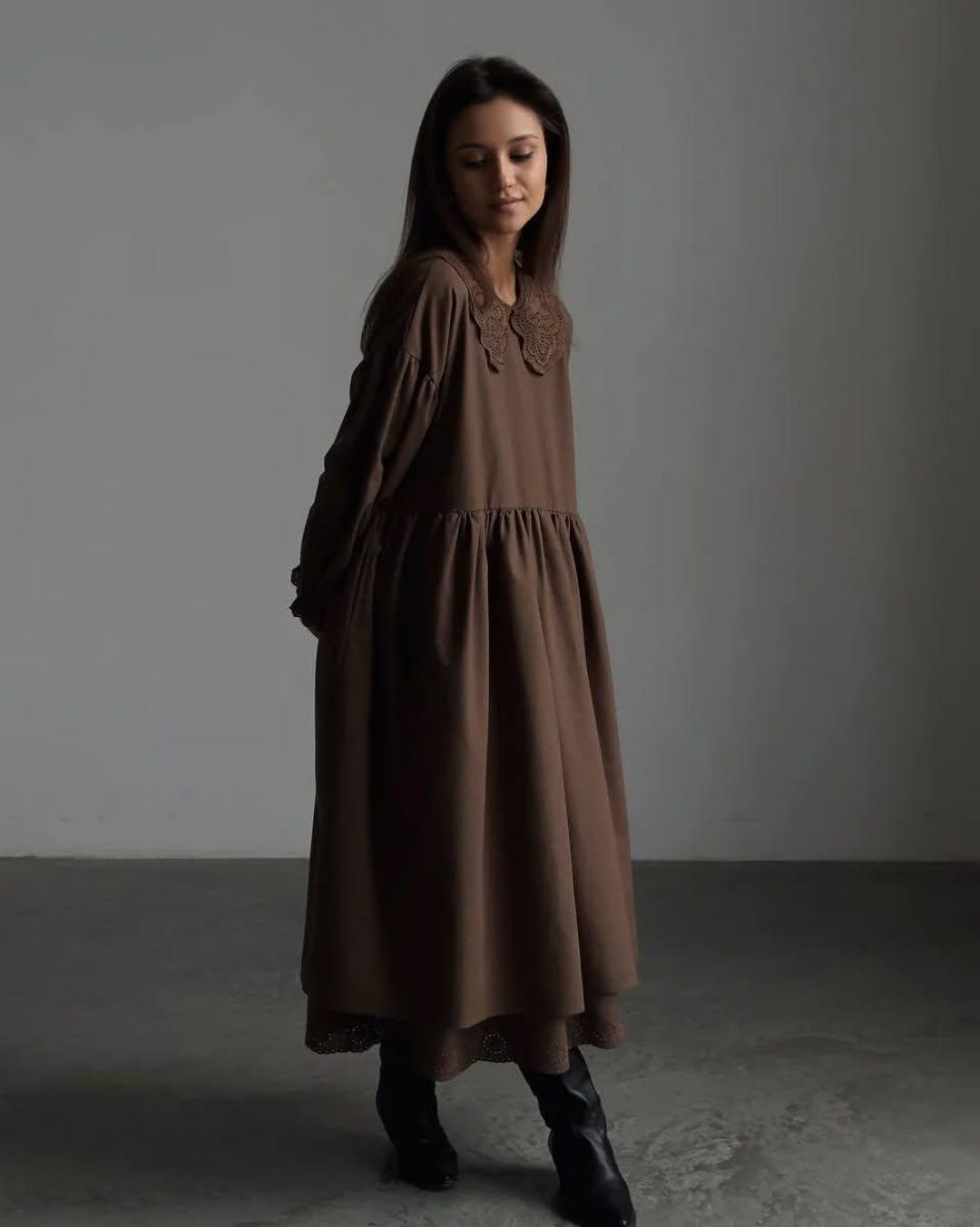 Brown Cottagecore Dress – Long Sleeve Modest Vintage Style With ...