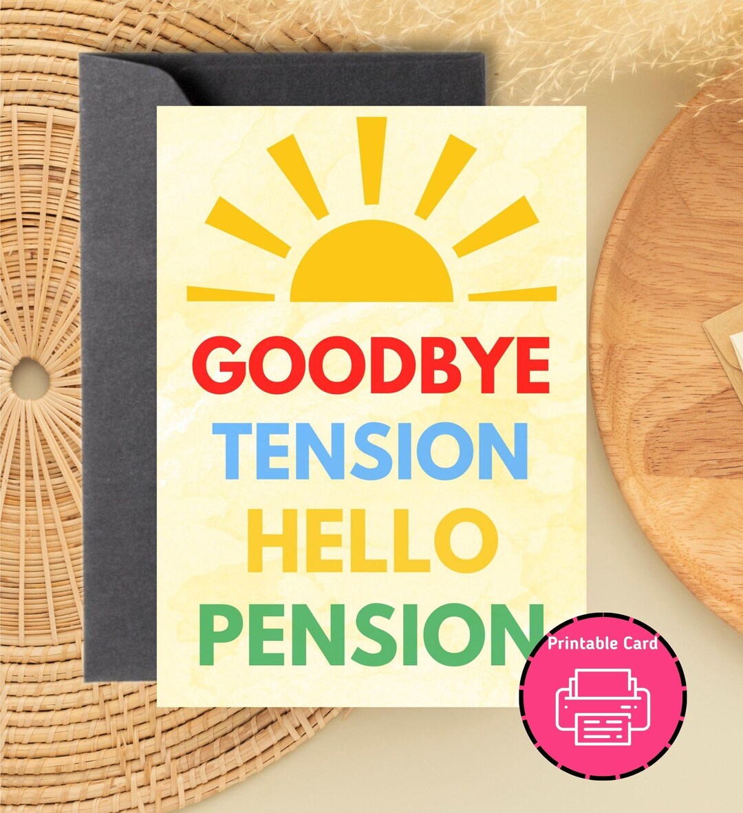 PRINTABLE Retirement Card | Goodbye Tension Hello Pension | Funny ...