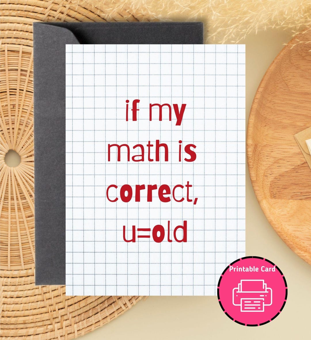 PRINTABLE Birthday Card | Math Birthday Card | You Are Old | Grid ...