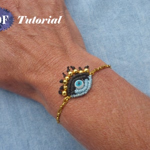 Macrame Bracelet Tutorial - Eye Bracelet Micro Macrame Jewelty Pattern - Turkish Eye Protection ...