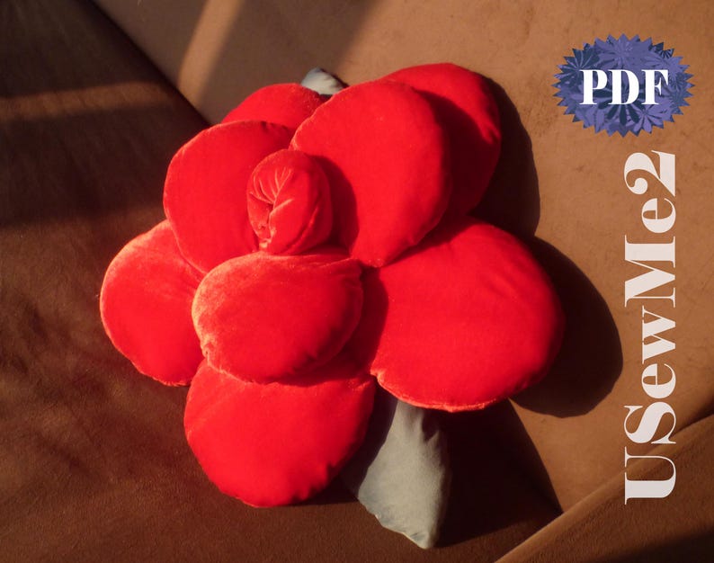 Rose Pillow Sewing Pattern Decorative Handsew Flower Round Cushion Soft ...