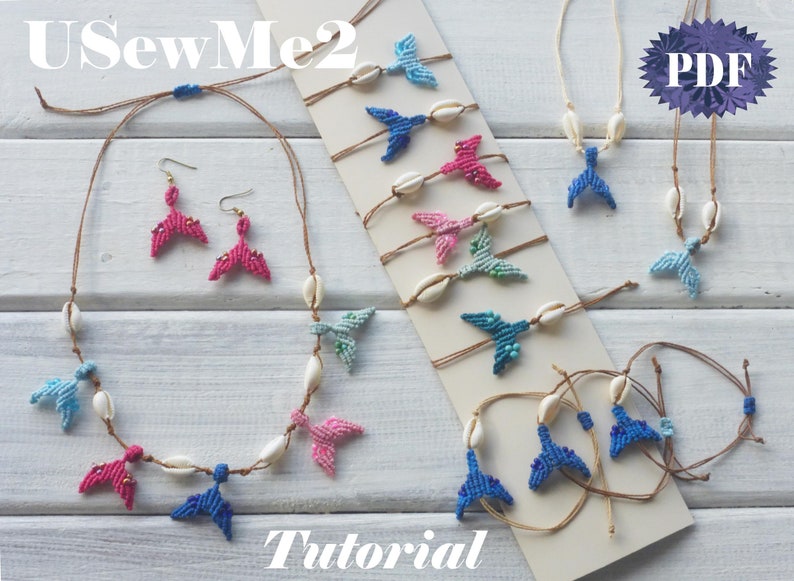 Macrame Bracelet Tutorial - Mermaids Fin Bracelet, Necklace and Earrings Micro Macrame Jewelty ...