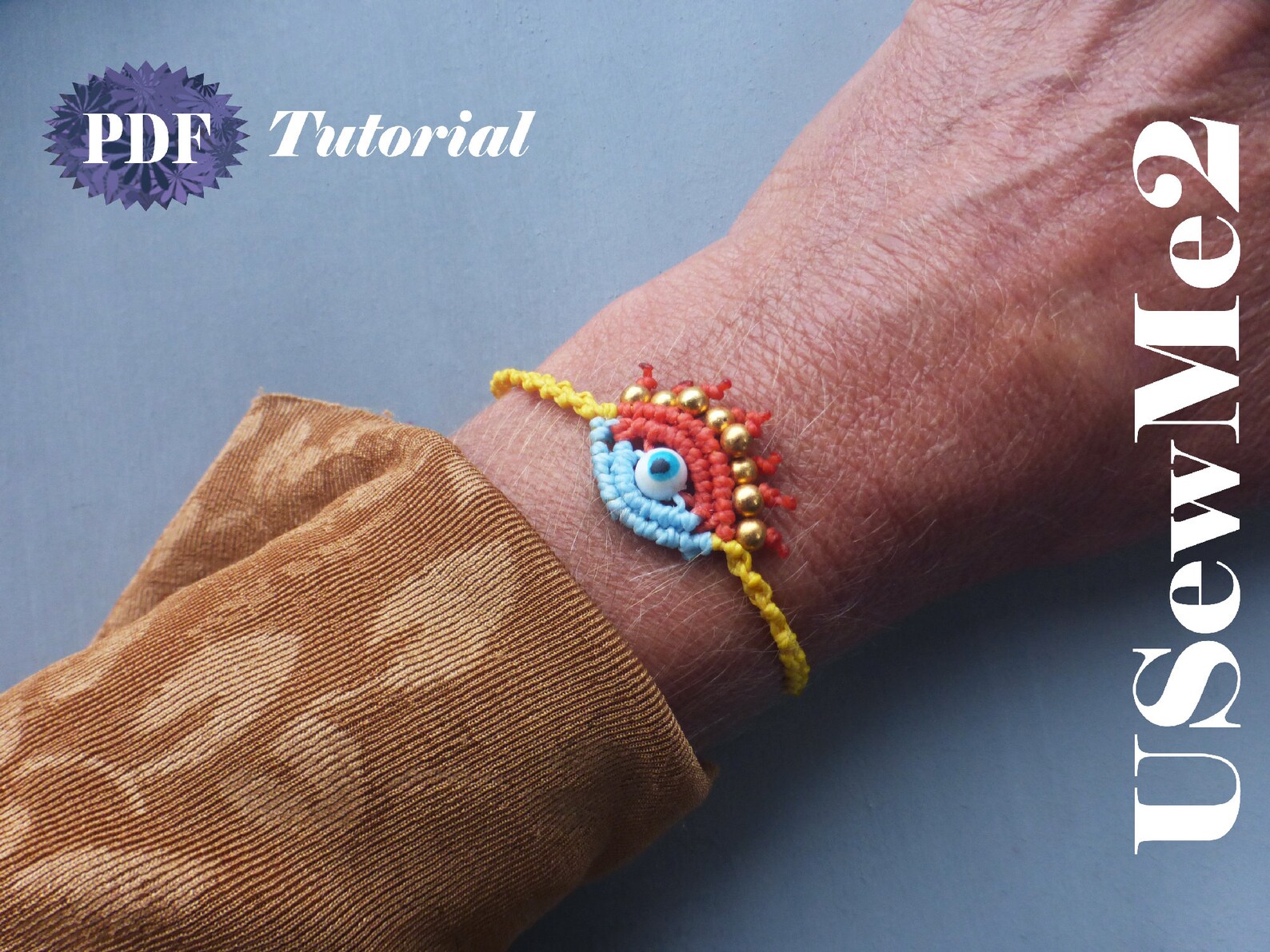 Macrame Bracelet Tutorial - Eye Bracelet Micro Macrame Jewelty Pattern - Turkish Eye Protection ...