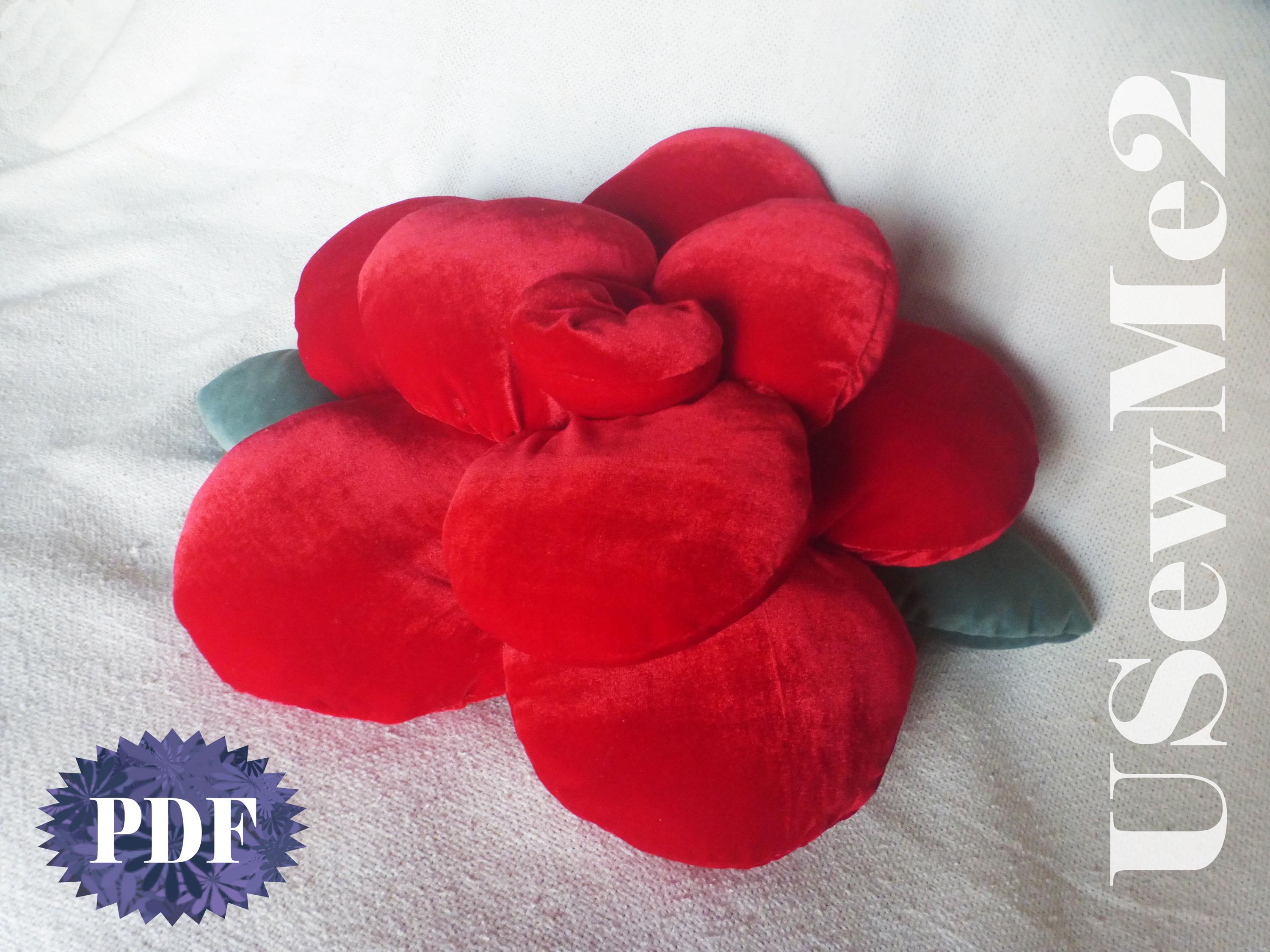 Rose Pillow Sewing Pattern Decorative Handsew Flower Round Cushion Soft ...