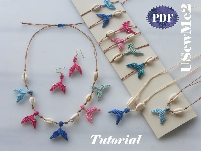 Macrame Bracelet Tutorial - Mermaids Fin Bracelet, Necklace and Earrings Micro Macrame Jewelty ...