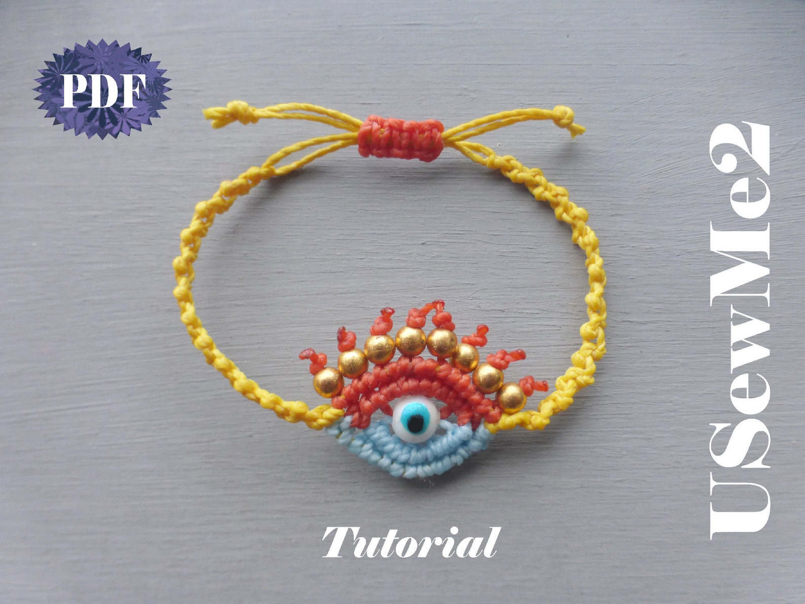 Macrame Bracelet Tutorial - Eye Bracelet Micro Macrame Jewelty Pattern - Turkish Eye Protection ...