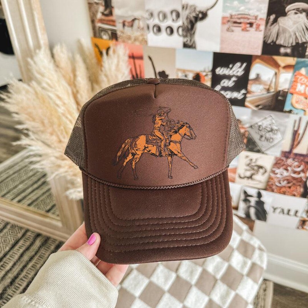 Western Cowboy Trucker Hat, Vintage Rodeo Cap, Printed Cowboy Lasso Hat ...