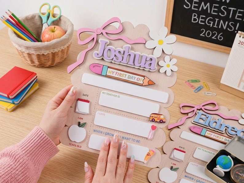 Personalized First Day of School Board, Custom Name Back to School Sign ...
