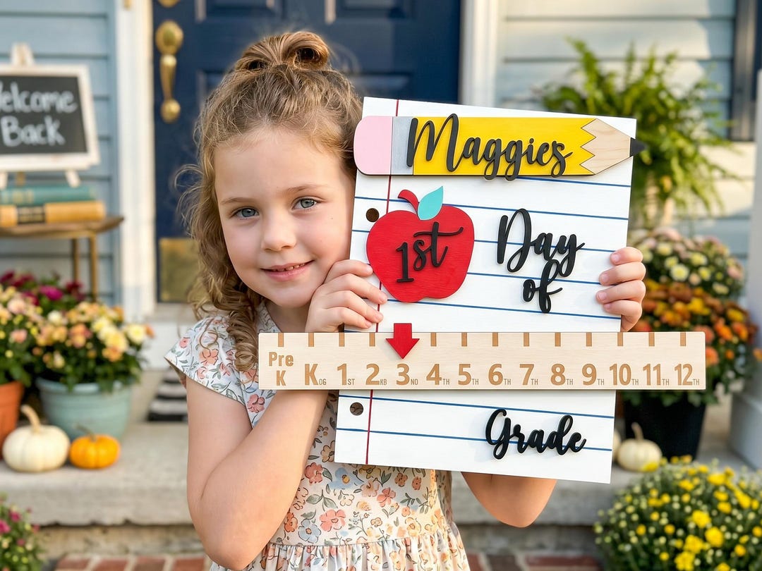 Kids First Day of School Sign, Personalized Reusable Name Board for ...