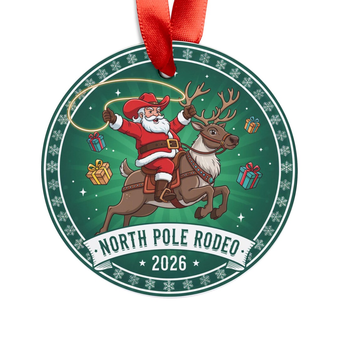Santa Riding Reindeer North Pole Rodeo 2026 Ornament - Etsy