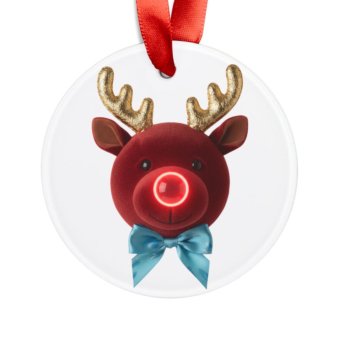 Rudolph Reindeer Face Acrylic Ornament | Round Holiday Tree Decoration ...